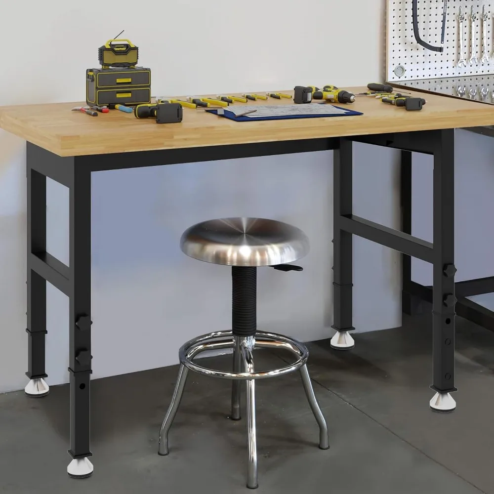 60” Adjustable Workbench, Solid Wood Work Bench Table with Wheels and ...