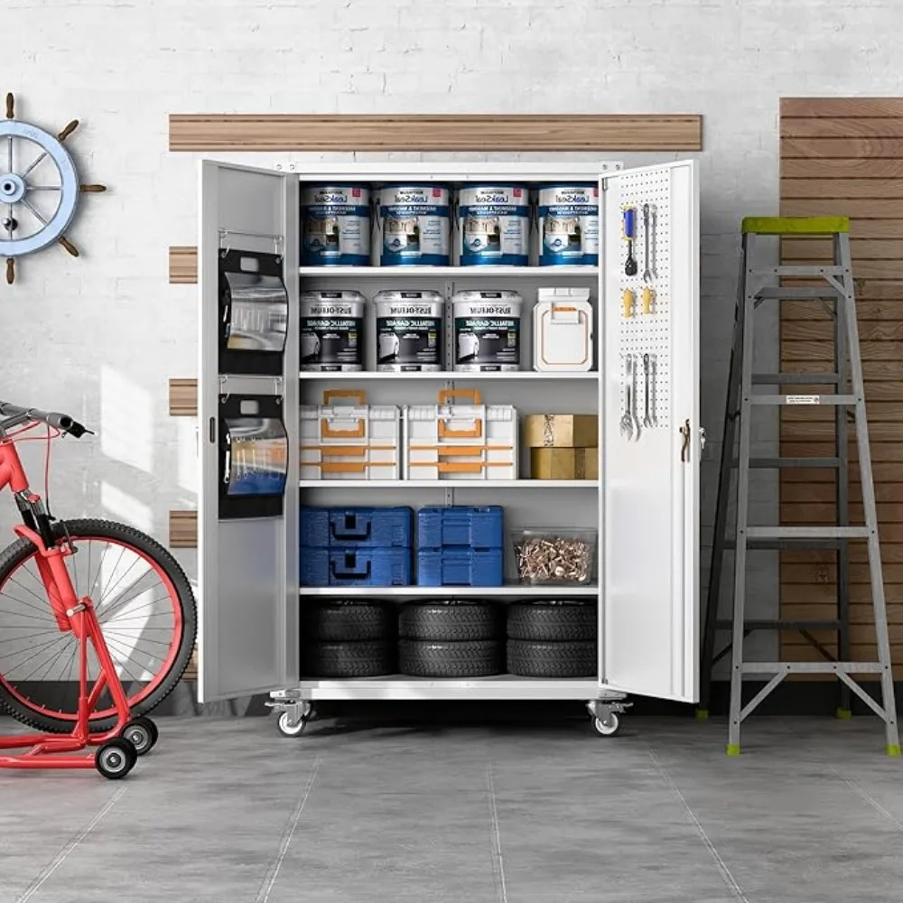 Metal Cabinets with Wheels, 72.05” Lockable Storage Cabinet on Wheels ...